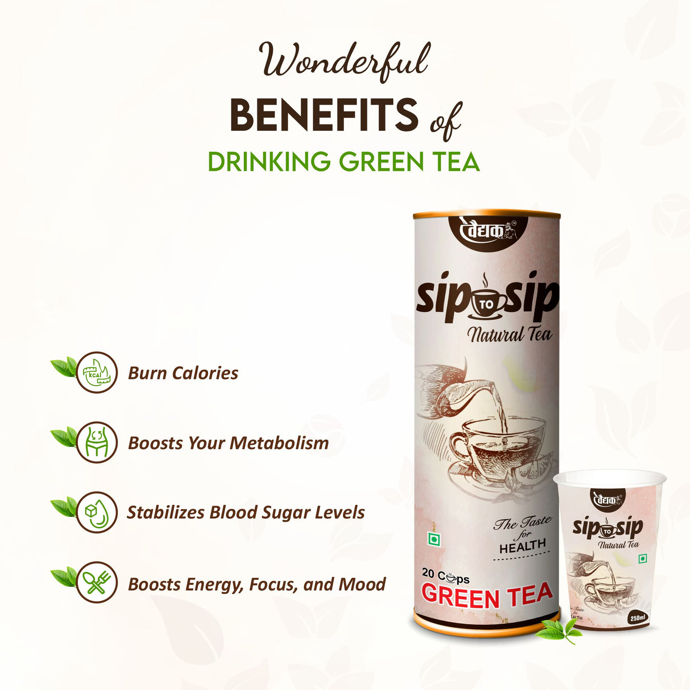 Sip to Sip Green Tea – Organic Wellness in a Cup (20 Cups)